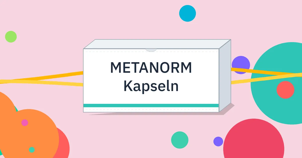 Symbolbild: Packung mit der Aufschrift METANORM Kapseln (PZN 15864077) – Verfügbarkeit und Bezug in Apotheken in Frankfurt am Main