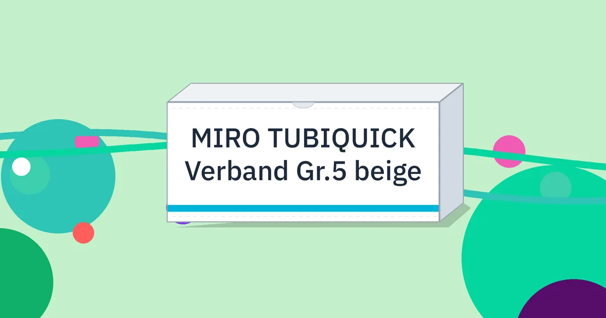 Symbolbild: Packung mit der Aufschrift MIRO TUBIQUICK Verband Gr.5 beige (PZN 00822920) – Verfügbarkeit und Bezug in Apotheken in Frankfurt am Main