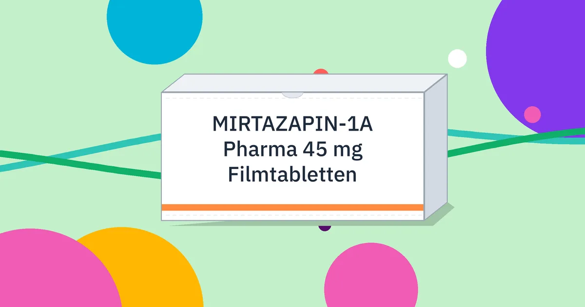 Symbolbild: Packung mit der Aufschrift MIRTAZAPIN-1A Pharma 45 mg Filmtabletten (PZN 00250694) – Verfügbarkeit und Bezug in Apotheken in Frankfurt am Main