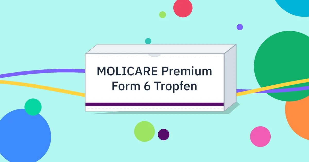 Symbolbild: Packung mit der Aufschrift MOLICARE Premium Form 6 Tropfen (PZN 17633608) – Verfügbarkeit und Bezug in Apotheken in Frankfurt am Main