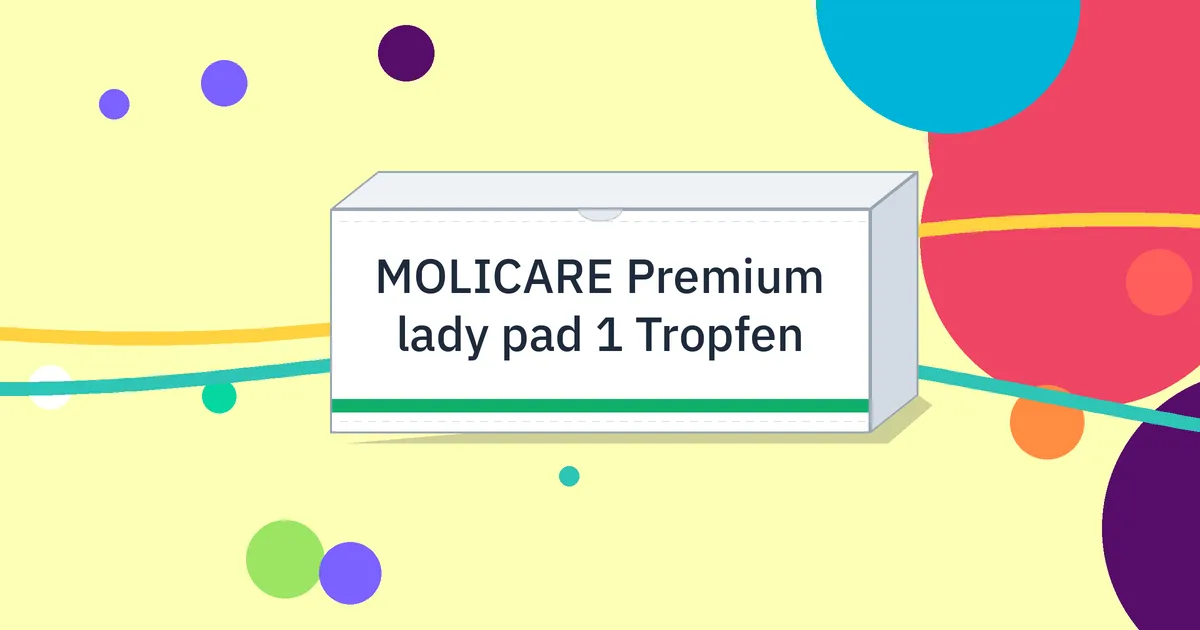 Symbolbild: Packung mit der Aufschrift MOLICARE Premium lady pad 1 Tropfen (PZN 15424680) – Verfügbarkeit und Bezug in Apotheken in Frankfurt am Main