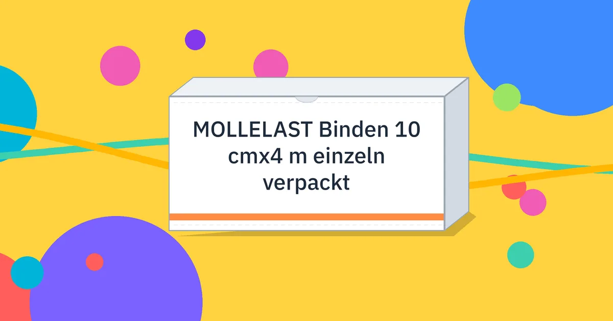 Symbolbild: Packung mit der Aufschrift MOLLELAST Binden 10 cmx4 m einzeln verpackt (PZN 17452456) – Verfügbarkeit und Bezug in Apotheken in Frankfurt am Main