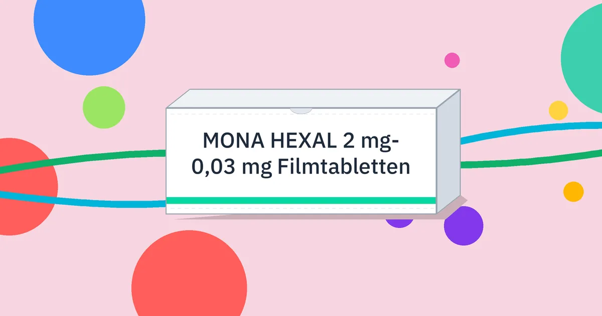 Symbolbild: Packung mit der Aufschrift MONA HEXAL 2 mg-0,03 mg Filmtabletten (PZN 06094321) – Verfügbarkeit und Bezug in Apotheken in Frankfurt am Main