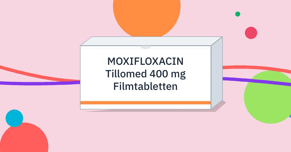 Symbolbild: Packung mit der Aufschrift MOXIFLOXACIN Tillomed 400 mg Filmtabletten (PZN 15238285) – Verfügbarkeit und Bezug in Apotheken in Frankfurt am Main