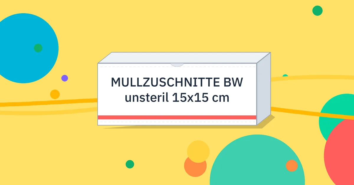 Symbolbild: Packung mit der Aufschrift MULLZUSCHNITTE BW unsteril 15x15 cm (PZN 04422525) – Verfügbarkeit und Bezug in Apotheken in Frankfurt am Main
