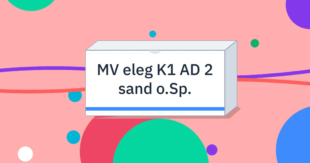 Symbolbild: Packung mit der Aufschrift MV eleg K1 AD 2 sand o.Sp. (PZN 18916550) – Verfügbarkeit und Bezug in Apotheken in Frankfurt am Main