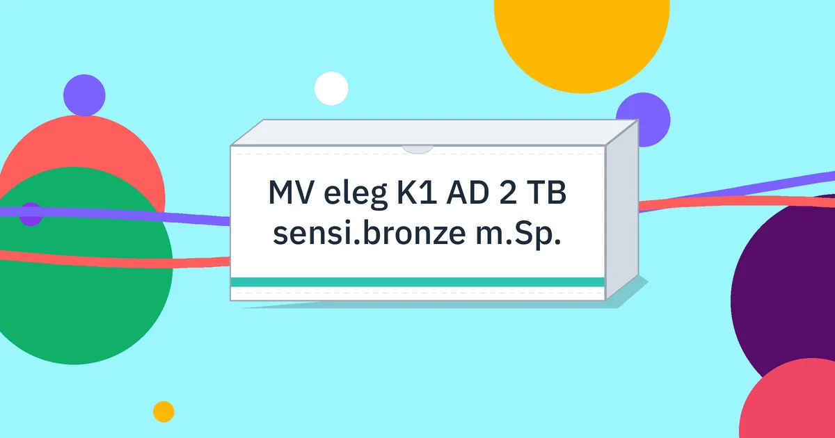 Symbolbild: Packung mit der Aufschrift MV eleg K1 AD 2 TB sensi.bronze m.Sp. (PZN 14704199) – Verfügbarkeit und Bezug in Apotheken in Frankfurt am Main