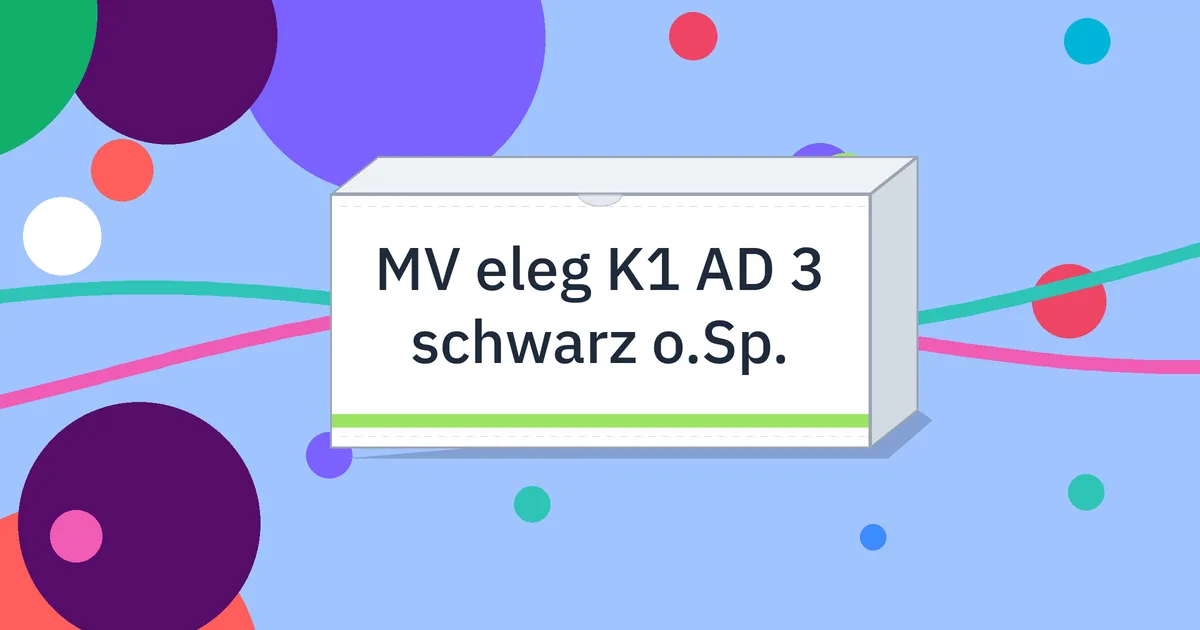 Symbolbild: Packung mit der Aufschrift MV eleg K1 AD 3 schwarz o.Sp. (PZN 00333316) – Verfügbarkeit und Bezug in Apotheken in Frankfurt am Main