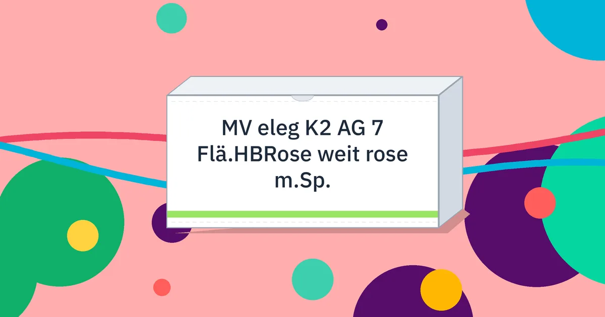 Symbolbild: Packung mit der Aufschrift MV eleg K2 AG 7 Flä.HBRose weit rose m.Sp. (PZN 15719990) – Verfügbarkeit und Bezug in Apotheken in Frankfurt am Main