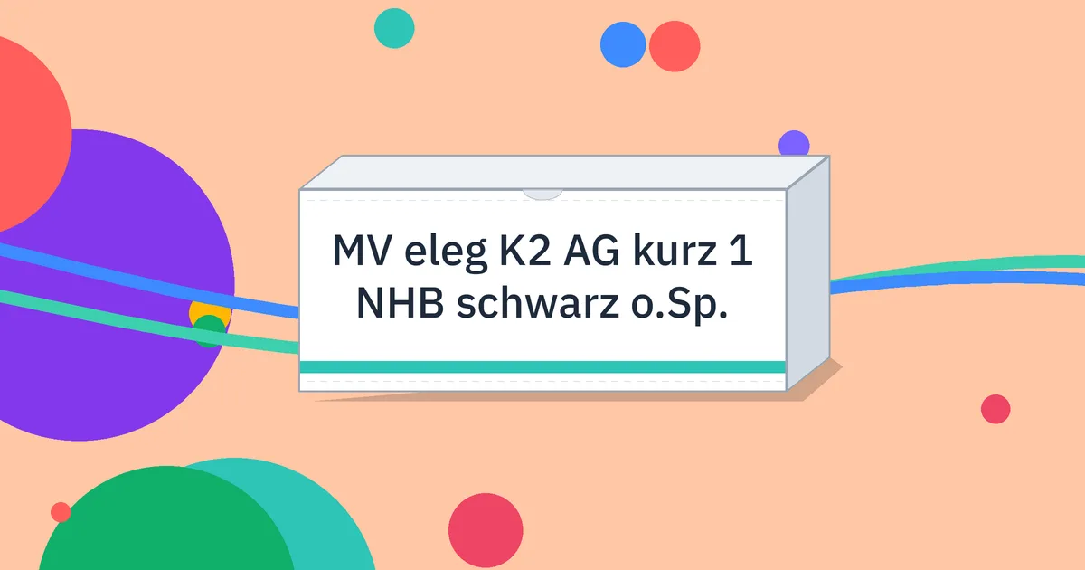 Symbolbild: Packung mit der Aufschrift MV eleg K2 AG kurz 1 NHB schwarz o.Sp. (PZN 15717258) – Verfügbarkeit und Bezug in Apotheken in Frankfurt am Main