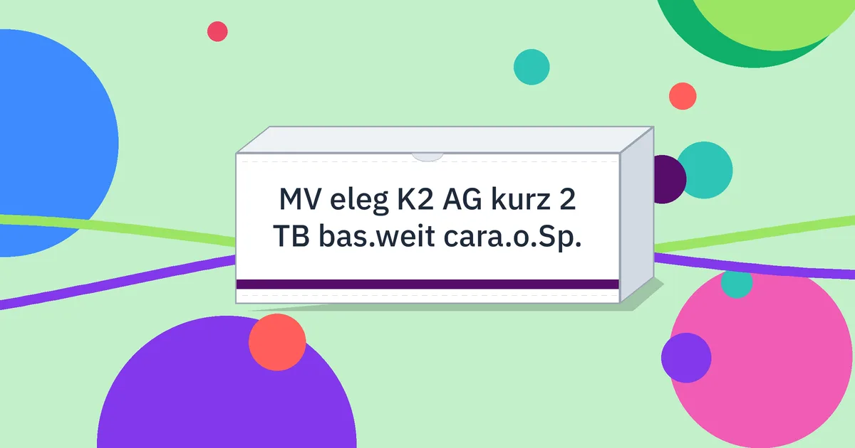 Symbolbild: Packung mit der Aufschrift MV eleg K2 AG kurz 2 TB bas.weit cara.o.Sp. (PZN 00188802) – Verfügbarkeit und Bezug in Apotheken in Frankfurt am Main