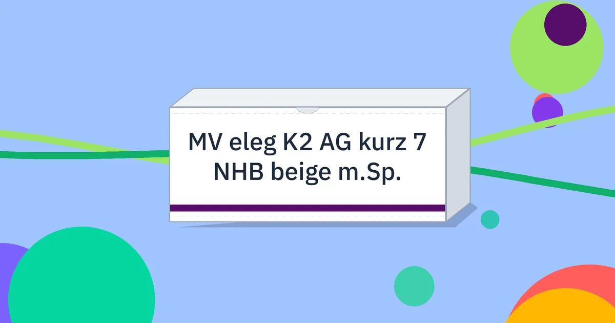 Symbolbild: Packung mit der Aufschrift MV eleg K2 AG kurz 7 NHB beige m.Sp. (PZN 15716833) – Verfügbarkeit und Bezug in Apotheken in Frankfurt am Main