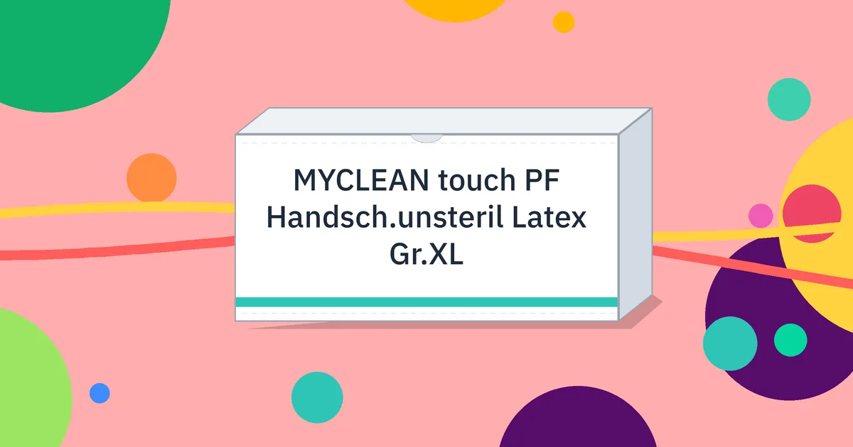 Symbolbild: Packung mit der Aufschrift MYCLEAN touch PF Handsch.unsteril Latex Gr.XL (PZN 11302661) – Verfügbarkeit und Bezug in Apotheken in Frankfurt am Main