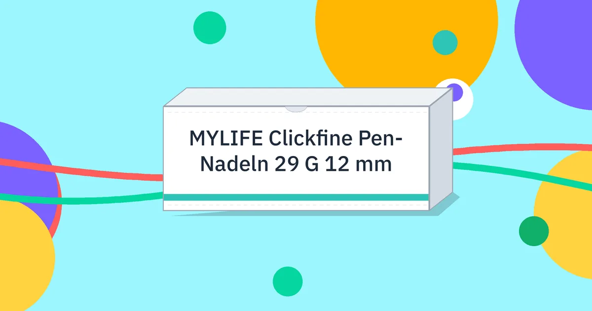 Symbolbild: Packung mit der Aufschrift MYLIFE Clickfine Pen-Nadeln 29 G 12 mm (PZN 11214158) – Verfügbarkeit und Bezug in Apotheken in Frankfurt am Main