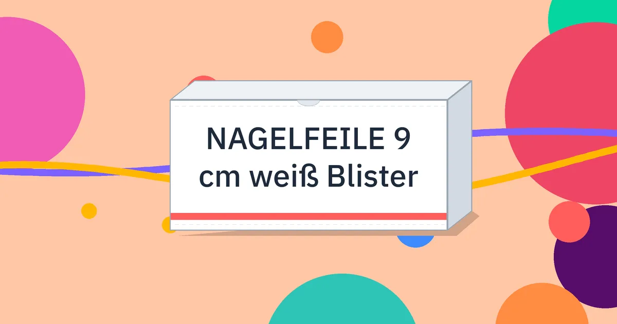 Symbolbild: Packung mit der Aufschrift NAGELFEILE 9 cm weiß Blister (PZN 10349560) – Verfügbarkeit und Bezug in Apotheken in Frankfurt am Main