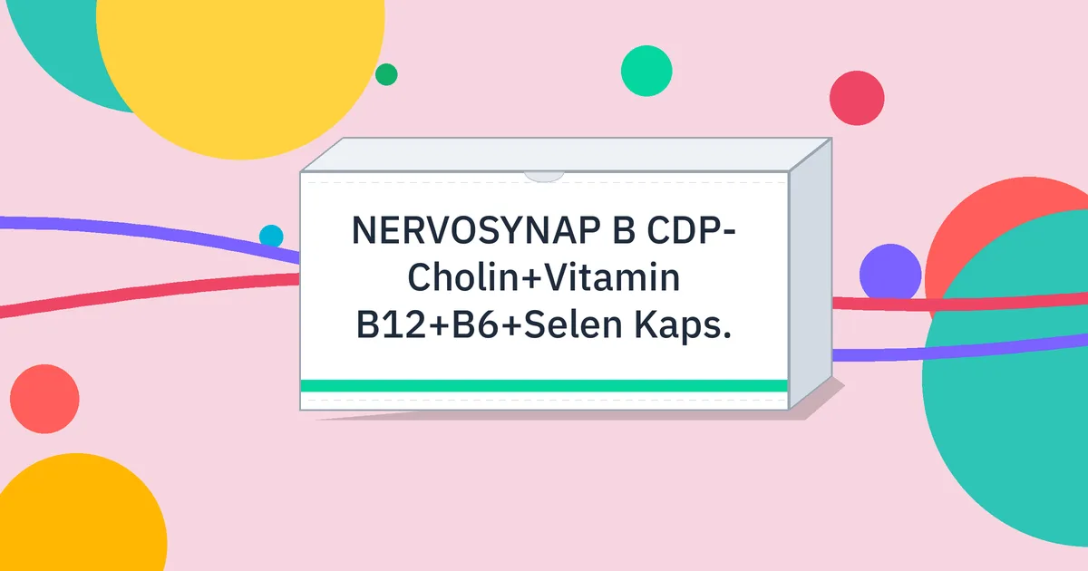 Symbolbild: Packung mit der Aufschrift NERVOSYNAP B CDP-Cholin+Vitamin B12+B6+Selen Kaps. (PZN 20306474) – Verfügbarkeit und Bezug in Apotheken in Frankfurt am Main