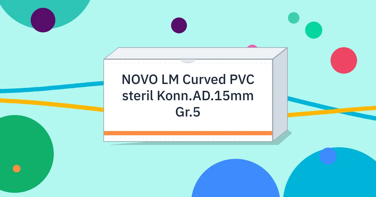 Symbolbild: Packung mit der Aufschrift NOVO LM Curved PVC steril Konn.AD.15mm Gr.5 (PZN 18491748) – Verfügbarkeit und Bezug in Apotheken in Frankfurt am Main