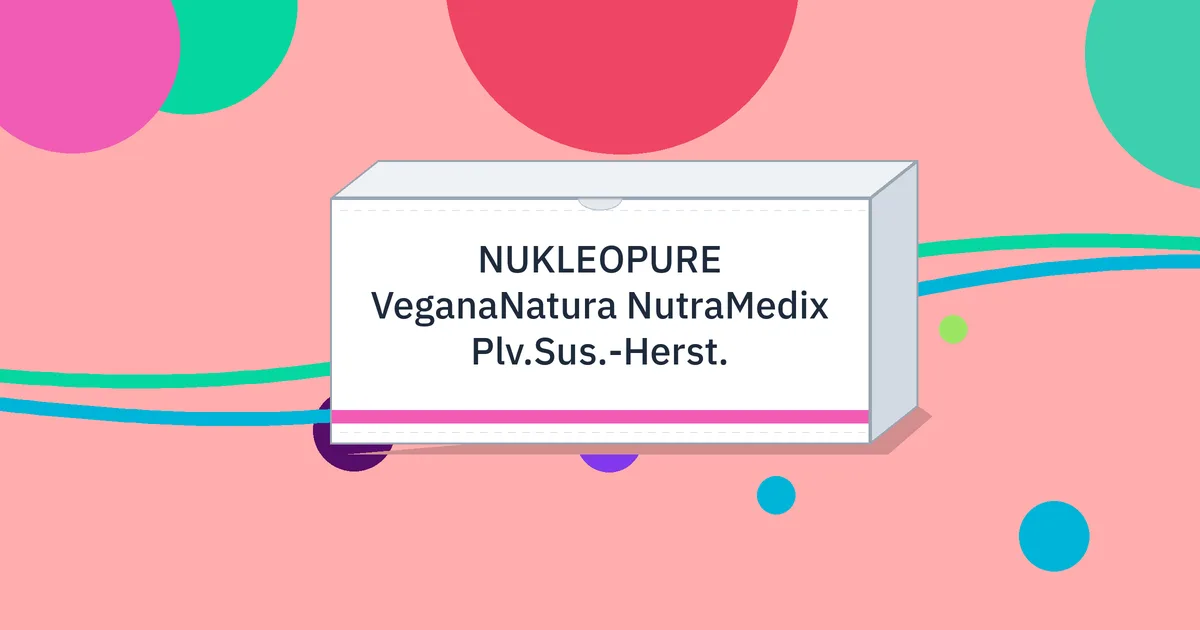 Symbolbild: Packung mit der Aufschrift NUKLEOPURE VeganaNatura NutraMedix Plv.Sus.-Herst. (PZN 20221938) – Verfügbarkeit und Bezug in Apotheken in Frankfurt am Main