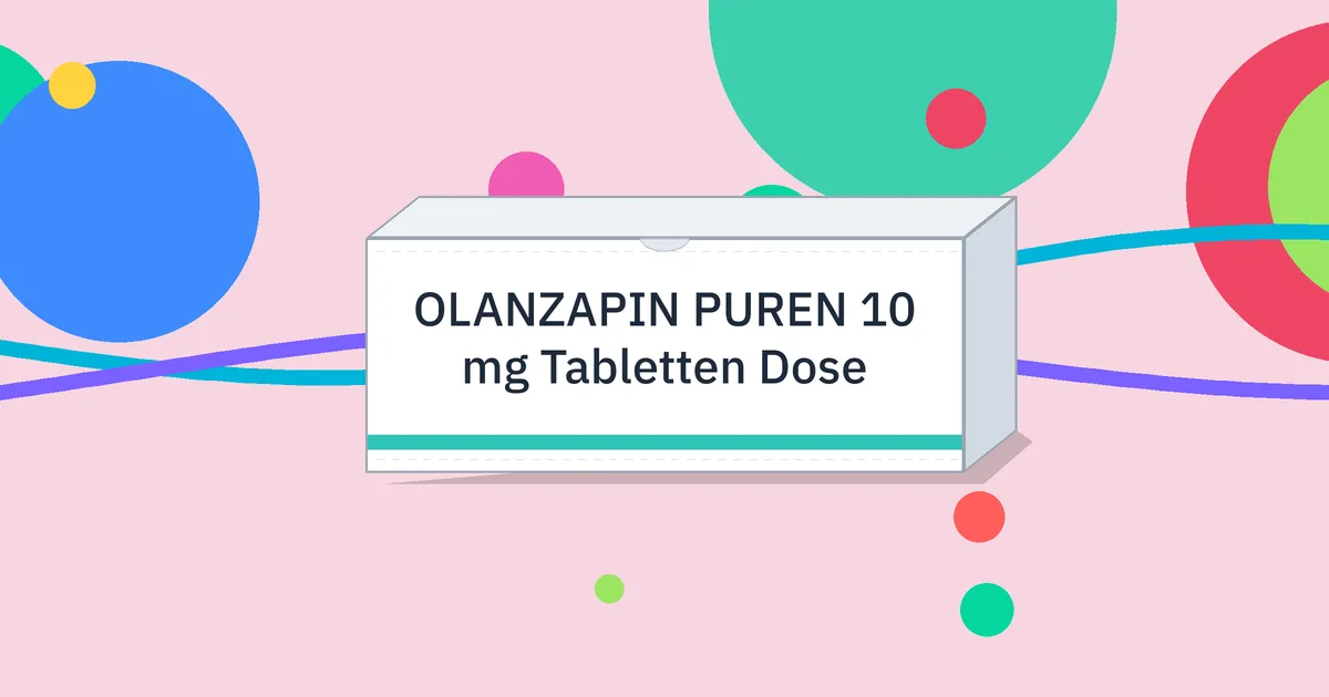 Symbolbild: Packung mit der Aufschrift OLANZAPIN PUREN 10 mg Tabletten Dose (PZN 13423096) – Verfügbarkeit und Bezug in Apotheken in Frankfurt am Main
