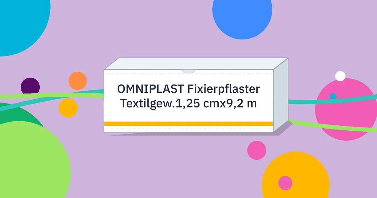 Symbolbild: Packung mit der Aufschrift OMNIPLAST Fixierpflaster Textilgew.1,25 cmx9,2 m (PZN 11163389) – Verfügbarkeit und Bezug in Apotheken in Frankfurt am Main