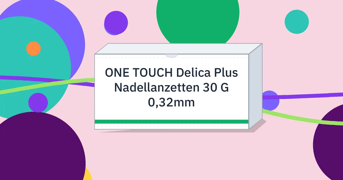 Symbolbild: Packung mit der Aufschrift ONE TOUCH Delica Plus Nadellanzetten 30 G 0,32mm (PZN 16804025) – Verfügbarkeit und Bezug in Apotheken in Frankfurt am Main
