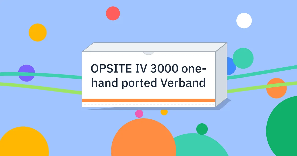Symbolbild: Packung mit der Aufschrift OPSITE IV 3000 one-hand ported Verband (PZN 19702911) – Verfügbarkeit und Bezug in Apotheken in Frankfurt am Main