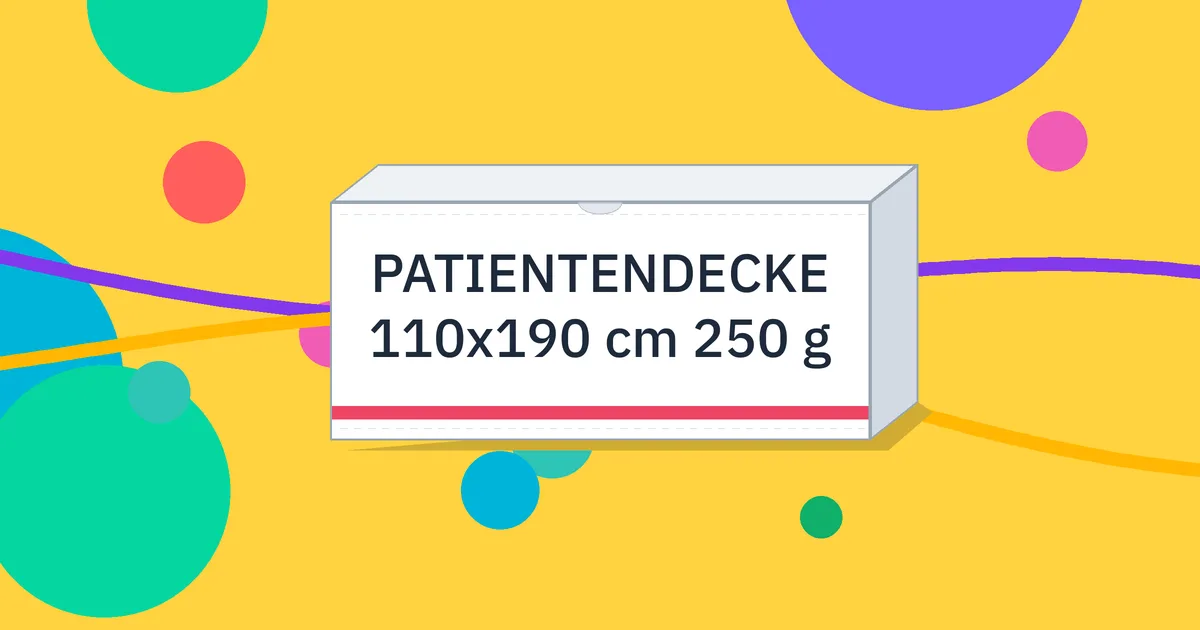 Symbolbild: Packung mit der Aufschrift PATIENTENDECKE 110x190 cm 250 g (PZN 14216778) – Verfügbarkeit und Bezug in Apotheken in Frankfurt am Main