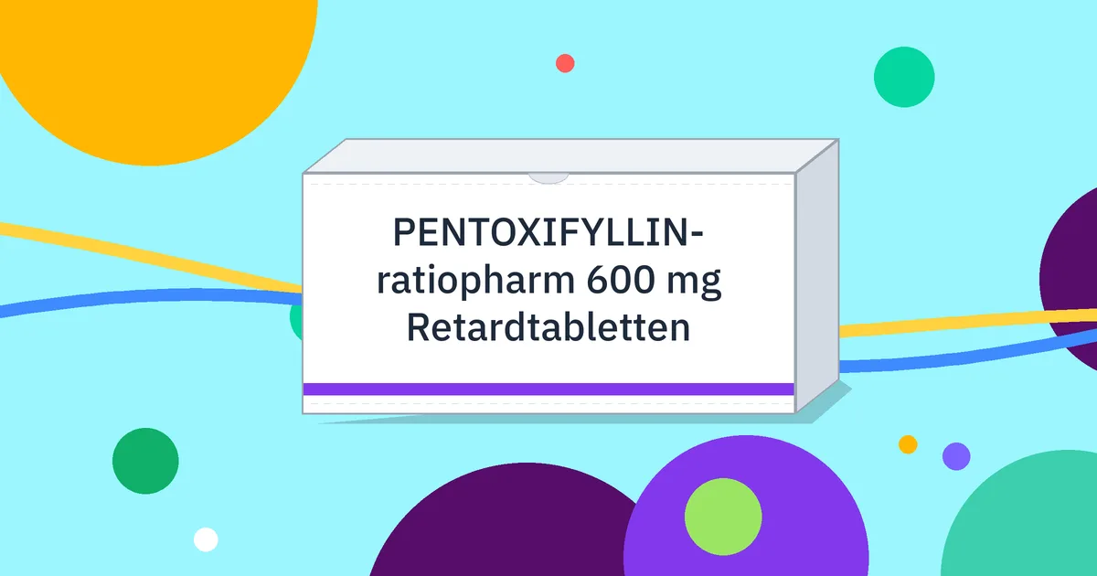 Symbolbild: Packung mit der Aufschrift PENTOXIFYLLIN-ratiopharm 600 mg Retardtabletten (PZN 03814200) – Verfügbarkeit und Bezug in Apotheken in Frankfurt am Main