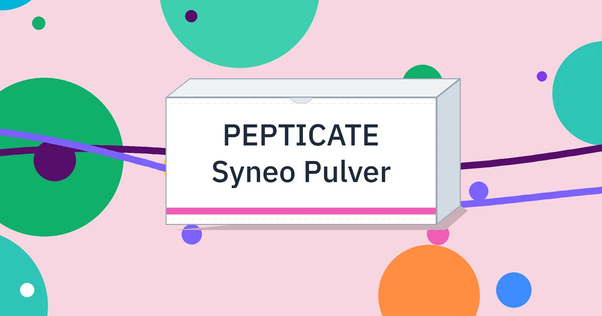 Symbolbild: Packung mit der Aufschrift PEPTICATE Syneo Pulver (PZN 19647543) – Verfügbarkeit und Bezug in Apotheken in Frankfurt am Main