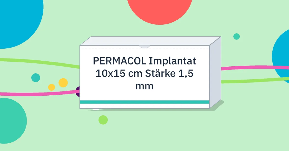 Symbolbild: Packung mit der Aufschrift PERMACOL Implantat 10x15 cm Stärke 1,5 mm (PZN 05869671) – Verfügbarkeit und Bezug in Apotheken in Frankfurt am Main