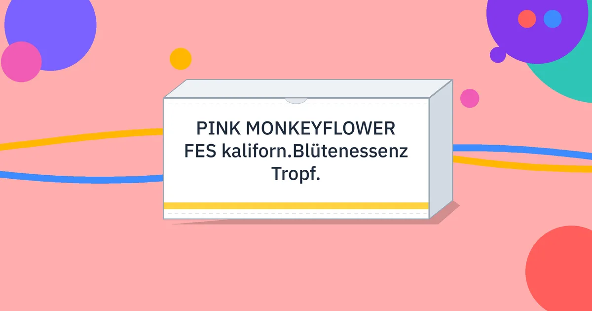 Symbolbild: Packung mit der Aufschrift PINK MONKEYFLOWER FES kaliforn.Blütenessenz Tropf. (PZN 09173713) – Verfügbarkeit und Bezug in Apotheken in Frankfurt am Main