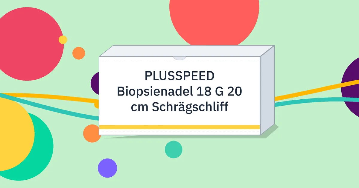 Symbolbild: Packung mit der Aufschrift PLUSSPEED Biopsienadel 18 G 20 cm Schrägschliff (PZN 05519209) – Verfügbarkeit und Bezug in Apotheken in Frankfurt am Main