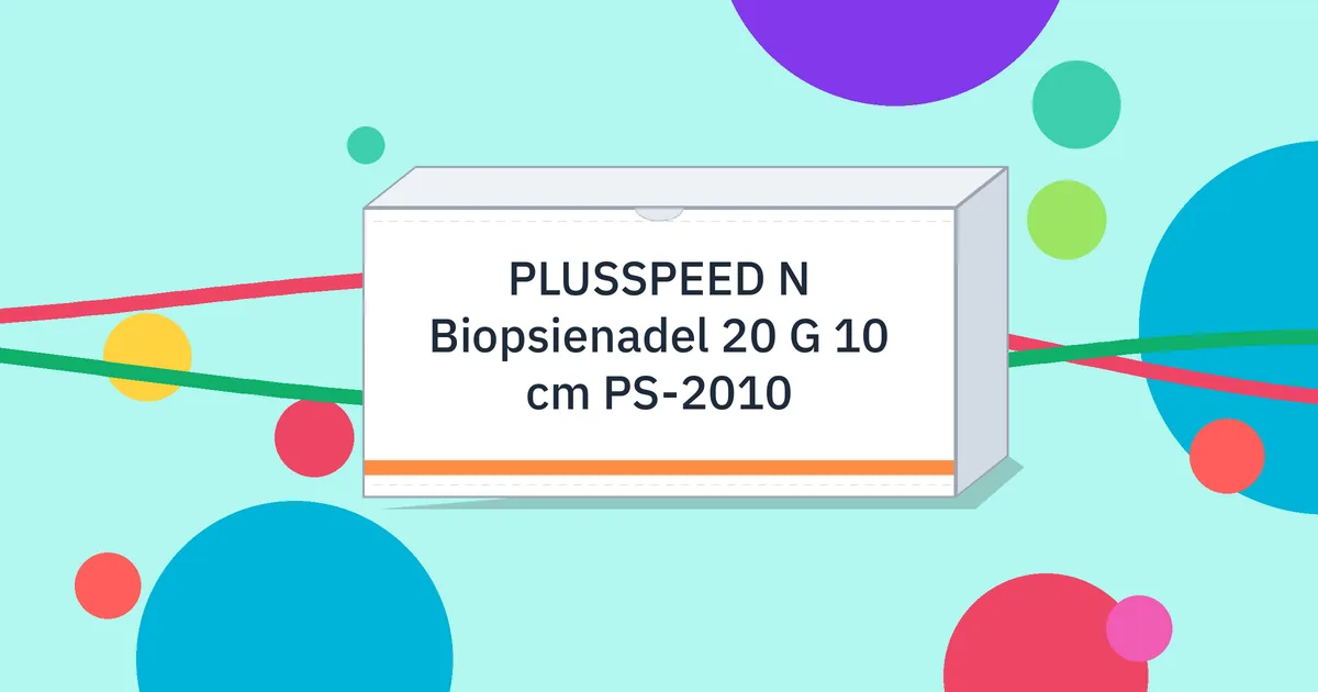 Symbolbild: Packung mit der Aufschrift PLUSSPEED N Biopsienadel 20 G 10 cm PS-2010 (PZN 15632912) – Verfügbarkeit und Bezug in Apotheken in Frankfurt am Main