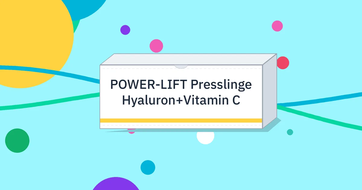 Symbolbild: Packung mit der Aufschrift POWER-LIFT Presslinge Hyaluron+Vitamin C (PZN 15248088) – Verfügbarkeit und Bezug in Apotheken in Frankfurt am Main