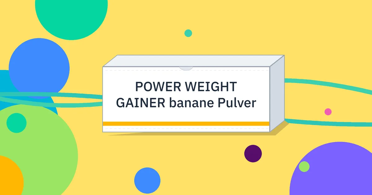 Symbolbild: Packung mit der Aufschrift POWER WEIGHT GAINER banane Pulver (PZN 09493553) – Verfügbarkeit und Bezug in Apotheken in Frankfurt am Main