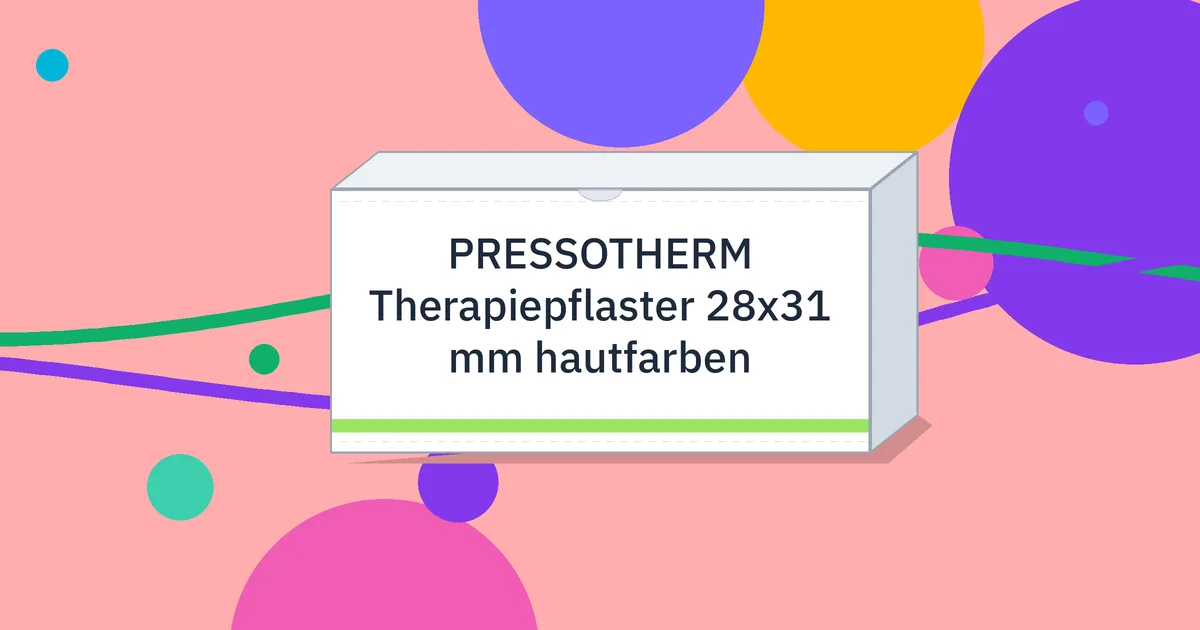 Symbolbild: Packung mit der Aufschrift PRESSOTHERM Therapiepflaster 28x31 mm hautfarben (PZN 11109958) – Verfügbarkeit und Bezug in Apotheken in Frankfurt am Main