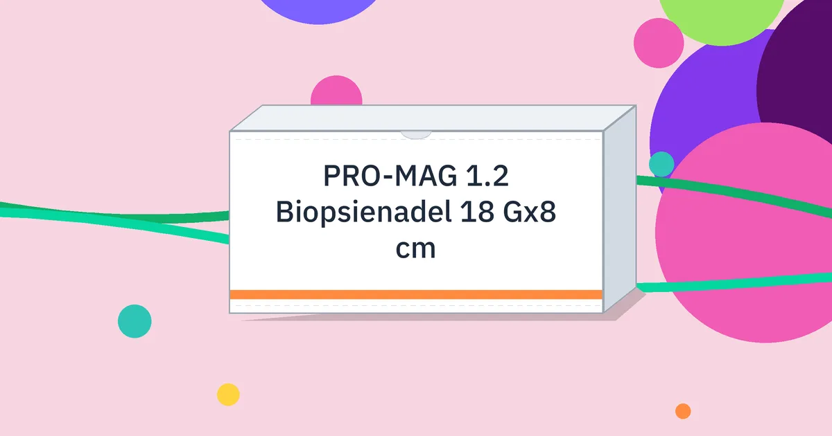 Symbolbild: Packung mit der Aufschrift PRO-MAG 1.2 Biopsienadel 18 Gx8 cm (PZN 06768239) – Verfügbarkeit und Bezug in Apotheken in Frankfurt am Main