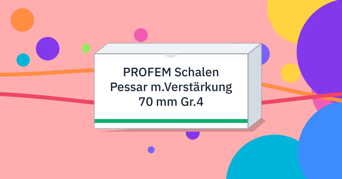 Symbolbild: Packung mit der Aufschrift PROFEM Schalen Pessar m.Verstärkung 70 mm Gr.4 (PZN 11673239) – Verfügbarkeit und Bezug in Apotheken in Frankfurt am Main