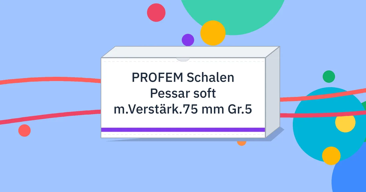 Symbolbild: Packung mit der Aufschrift PROFEM Schalen Pessar soft m.Verstärk.75 mm Gr.5 (PZN 20394107) – Verfügbarkeit und Bezug in Apotheken in Frankfurt am Main