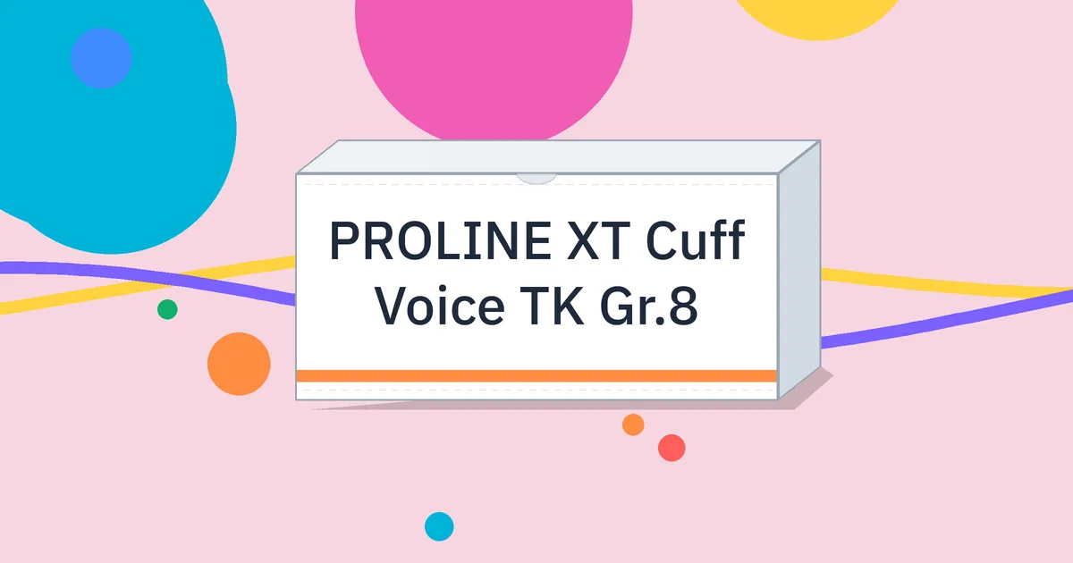 Symbolbild: Packung mit der Aufschrift PROLINE XT Cuff Voice TK Gr.8 (PZN 17600052) – Verfügbarkeit und Bezug in Apotheken in Frankfurt am Main
