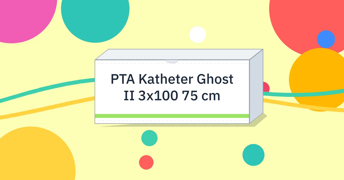 Symbolbild: Packung mit der Aufschrift PTA Katheter Ghost II 3x100 75 cm (PZN 00115513) – Verfügbarkeit und Bezug in Apotheken in Frankfurt am Main