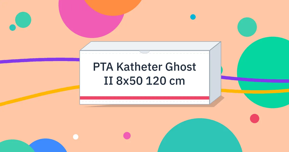 Symbolbild: Packung mit der Aufschrift PTA Katheter Ghost II 8x50 120 cm (PZN 00111099) – Verfügbarkeit und Bezug in Apotheken in Frankfurt am Main