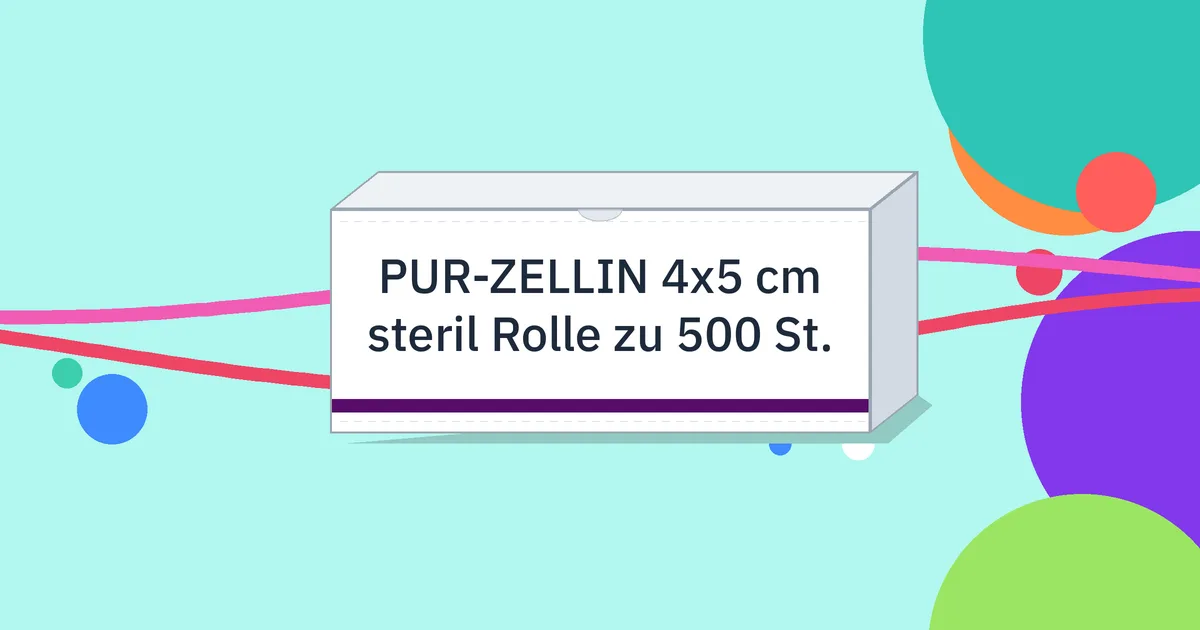Symbolbild: Packung mit der Aufschrift PUR-ZELLIN 4x5 cm steril Rolle zu 500 St. (PZN 09395796) – Verfügbarkeit und Bezug in Apotheken in Frankfurt am Main