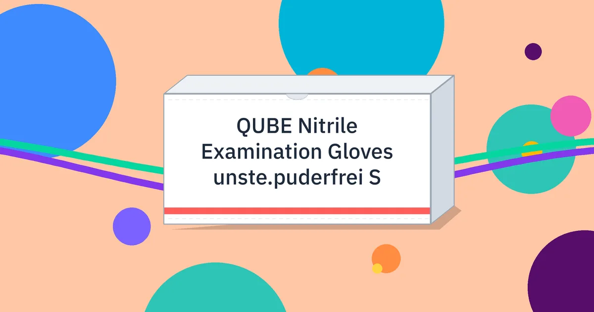 Symbolbild: Packung mit der Aufschrift QUBE Nitrile Examination Gloves unste.puderfrei S (PZN 18797105) – Verfügbarkeit und Bezug in Apotheken in Frankfurt am Main