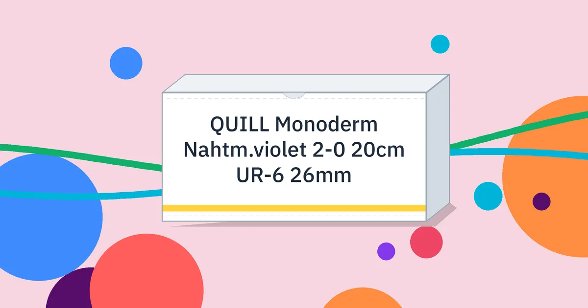 Symbolbild: Packung mit der Aufschrift QUILL Monoderm Nahtm.violet 2-0 20cm UR-6 26mm (PZN 17988168) – Verfügbarkeit und Bezug in Apotheken in Frankfurt am Main