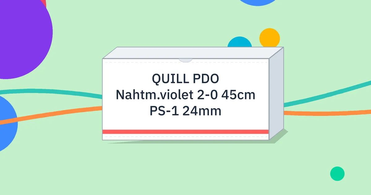 Symbolbild: Packung mit der Aufschrift QUILL PDO Nahtm.violet 2-0 45cm PS-1 24mm (PZN 17990314) – Verfügbarkeit und Bezug in Apotheken in Frankfurt am Main