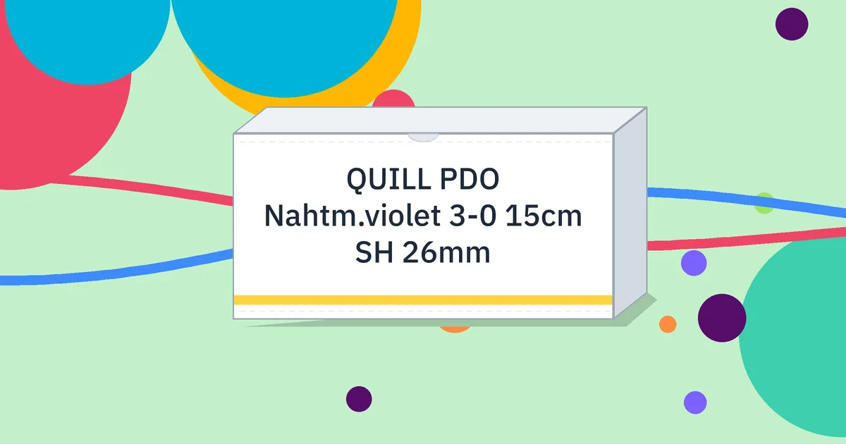 Symbolbild: Packung mit der Aufschrift QUILL PDO Nahtm.violet 3-0 15cm SH 26mm (PZN 17990538) – Verfügbarkeit und Bezug in Apotheken in Frankfurt am Main