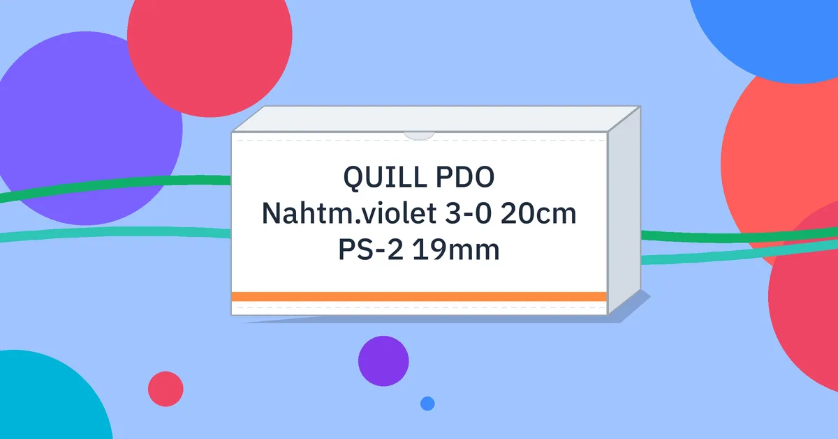 Symbolbild: Packung mit der Aufschrift QUILL PDO Nahtm.violet 3-0 20cm PS-2 19mm (PZN 17990633) – Verfügbarkeit und Bezug in Apotheken in Frankfurt am Main