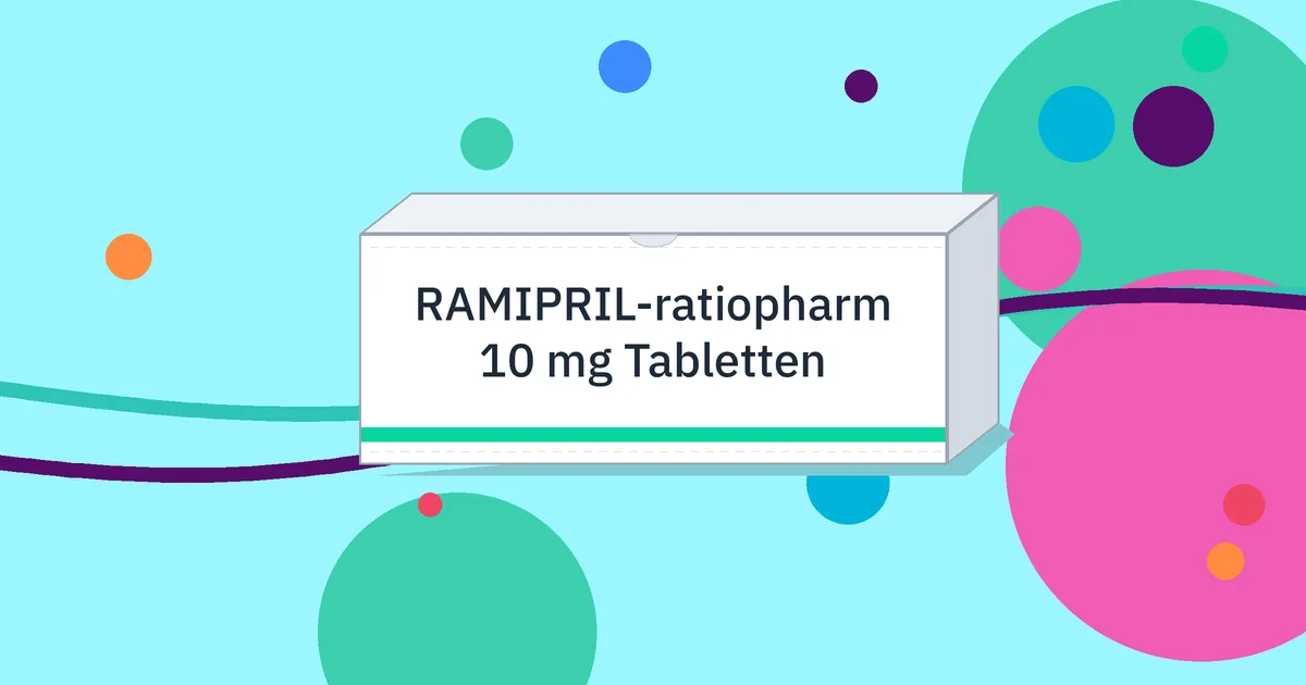 Symbolbild: Packung mit der Aufschrift RAMIPRIL-ratiopharm 10 mg Tabletten (PZN 02224040) – Verfügbarkeit und Bezug in Apotheken in Frankfurt am Main