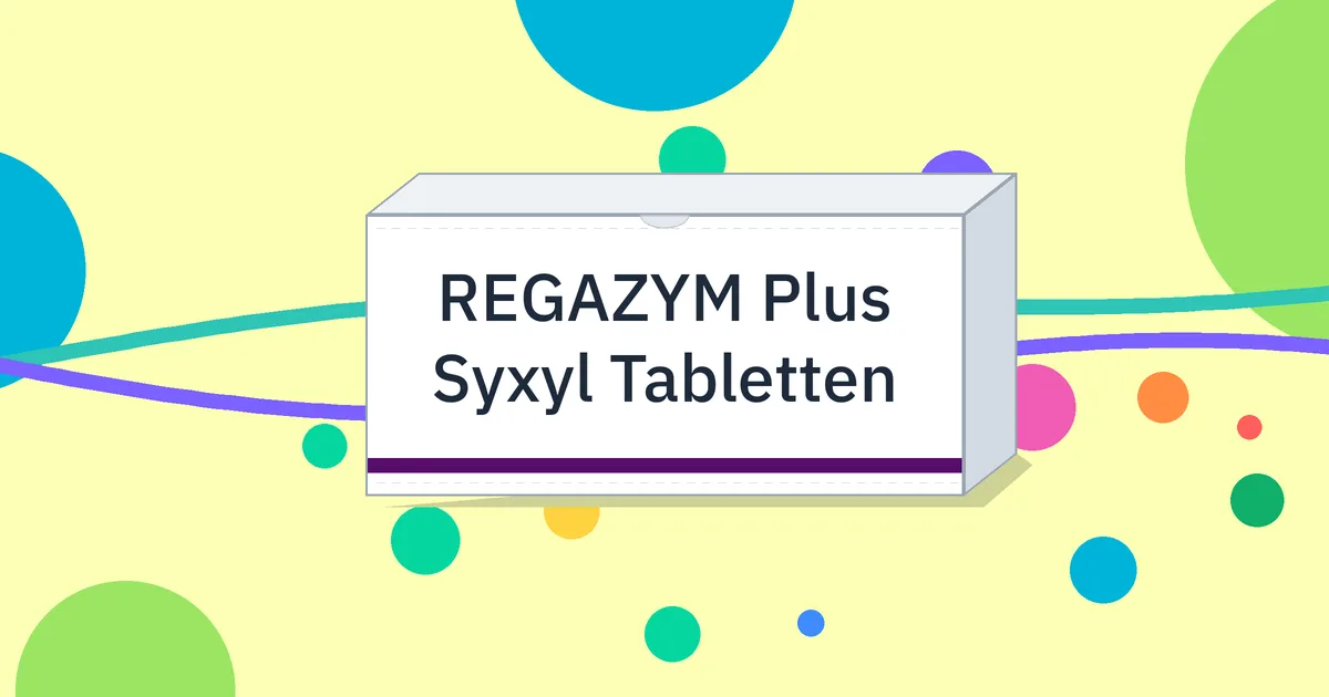 Symbolbild: Packung mit der Aufschrift REGAZYM Plus Syxyl Tabletten (PZN 13837320) – Verfügbarkeit und Bezug in Apotheken in Frankfurt am Main